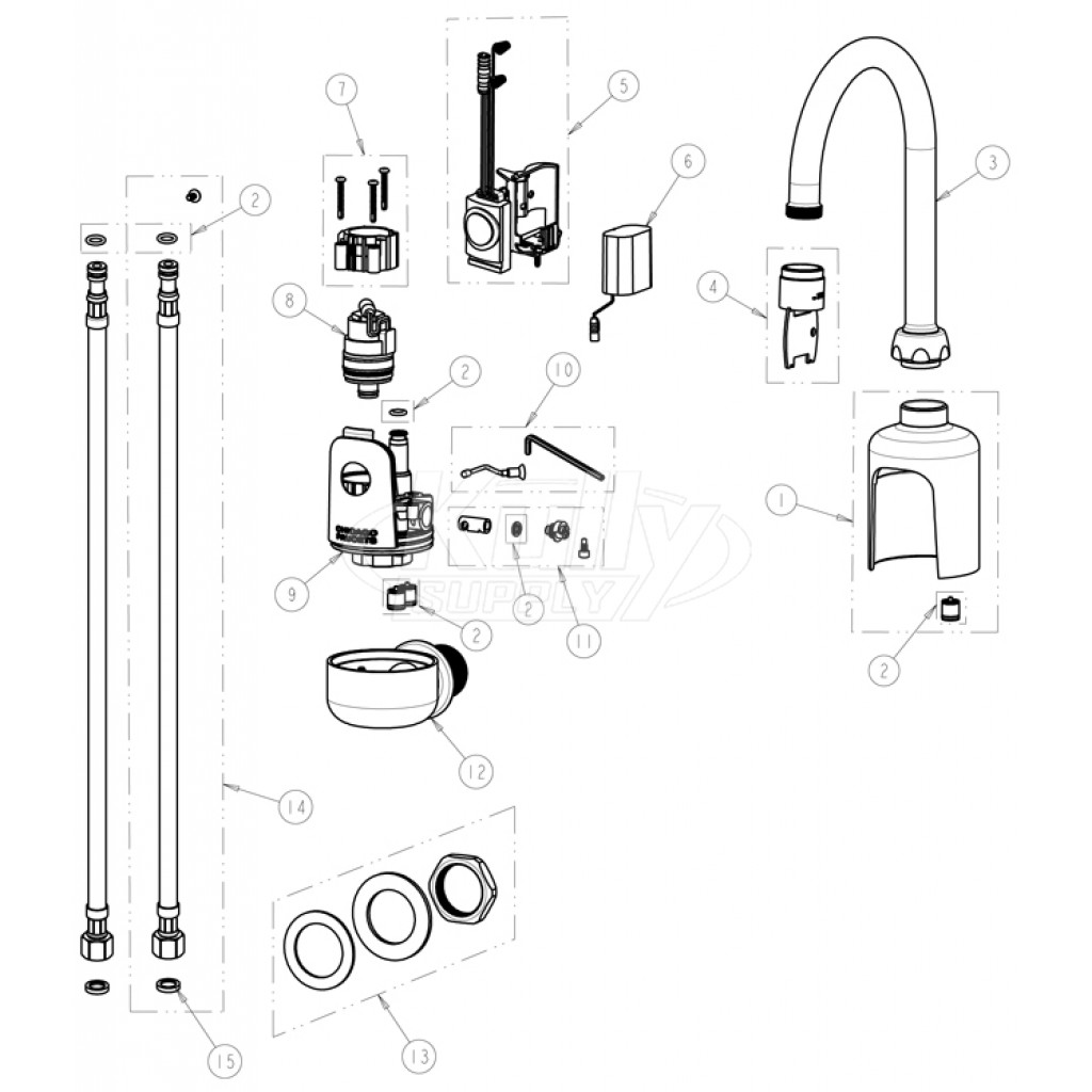 Chicago 116.114.AB.1 Hytronic Wall-Mount Gooseneck Sensor Faucet Parts ...