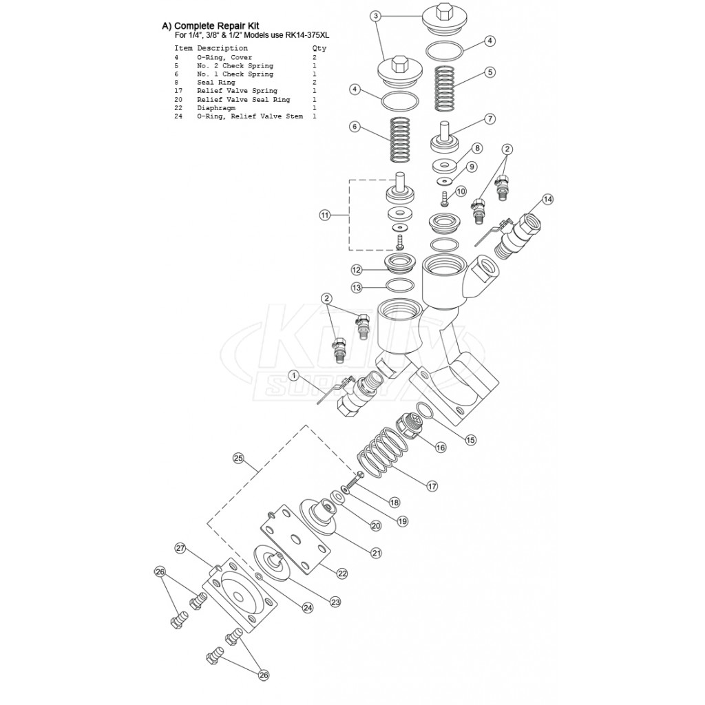 Wilkins 975XL - 1/4", 3/8" & 1/2" Models Parts Breakdown | KullySupply.com