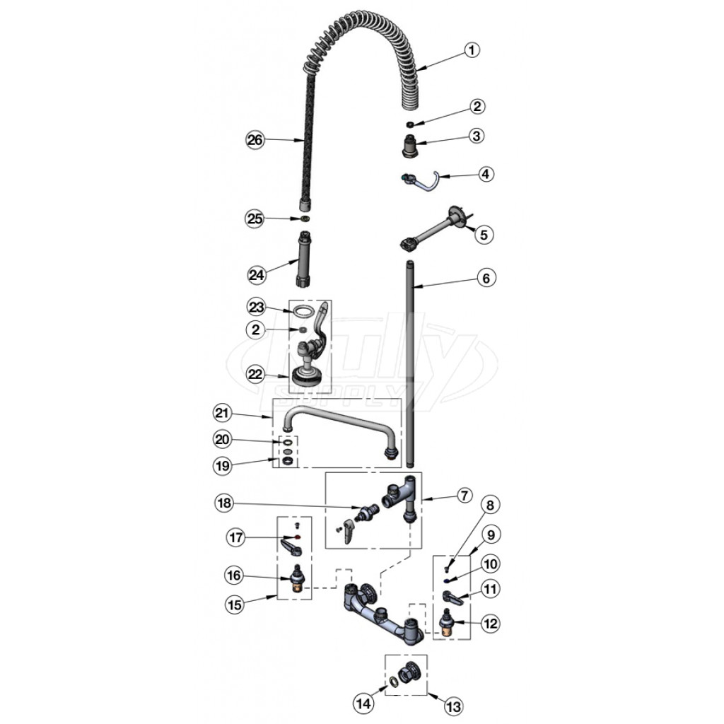 T&S Brass B-0133-ADF-B Series Pre-Rinse Parts Breakdown | KullySupply.com