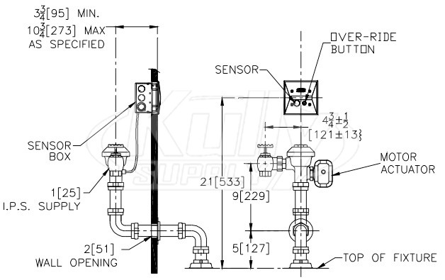 Zurn ZEMS6153AV-HET 1.28 GPF Hardwired Concealed Sensor Flush Valve ...